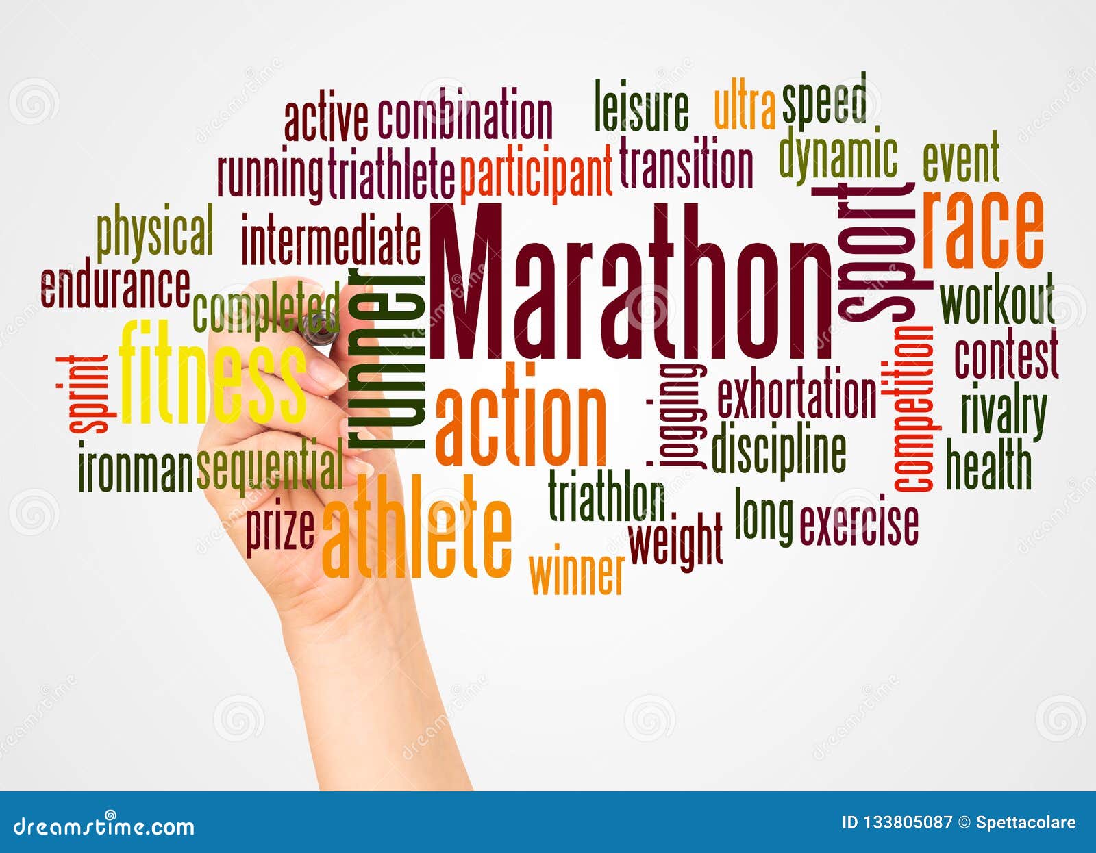 Marathon Word Cloud and Hand with Marker Concept Stock Illustration ...