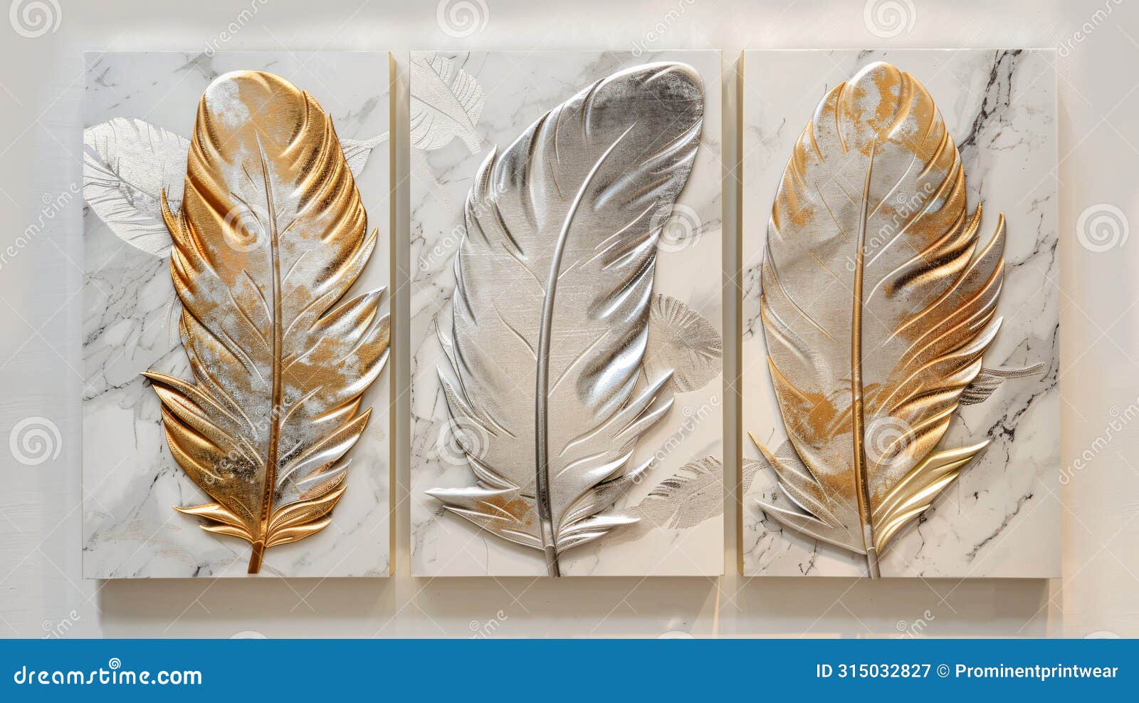 Marble Background with Golden and Silver Feather Designs Stock ...