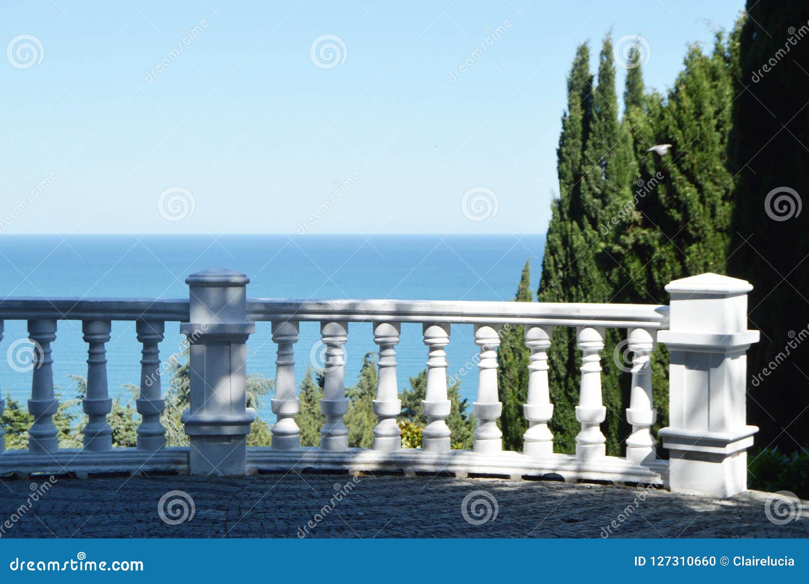 Marble Balcony in the Park with Sea View Stock Photo - Image of ...