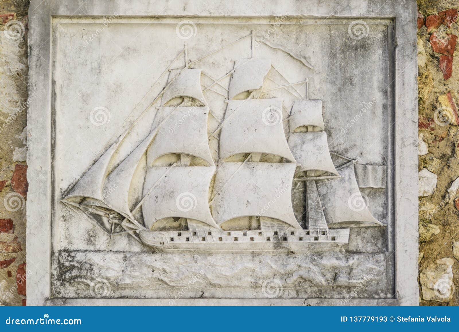 Marble Bas-relief Depicting a Sailing Ship Stock Image - Image of ...