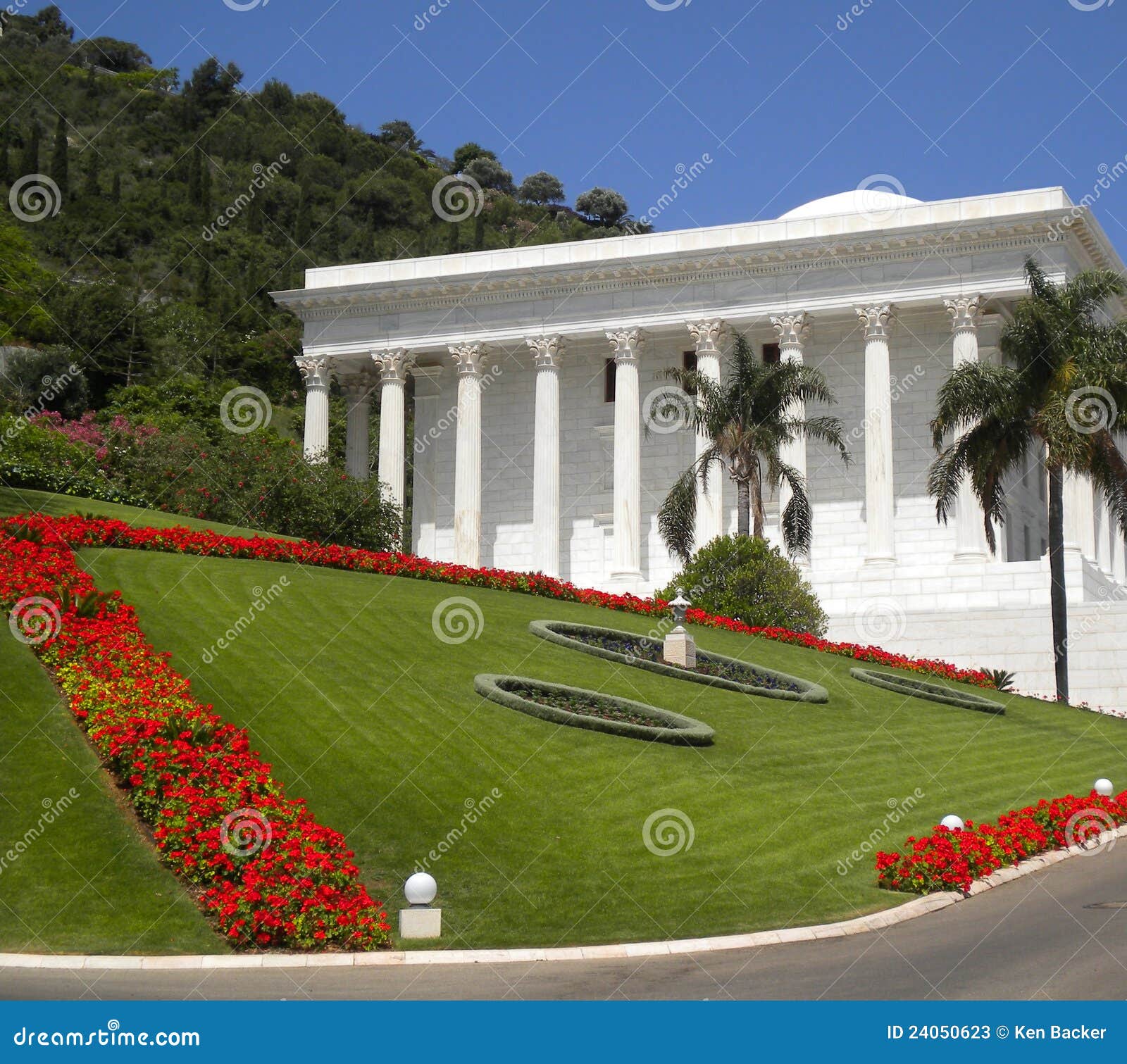 Marble Building with Columns Stock Image - Image of flowers, lawn: 24050623