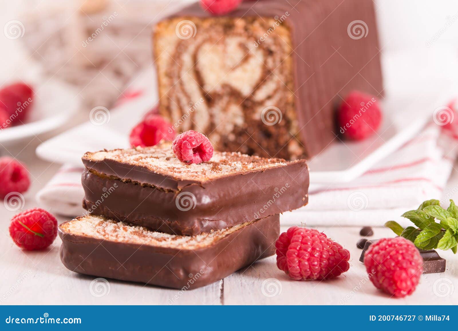 Marble Cake with Raspberries. Stock Image - Image of dessert, chocolate ...