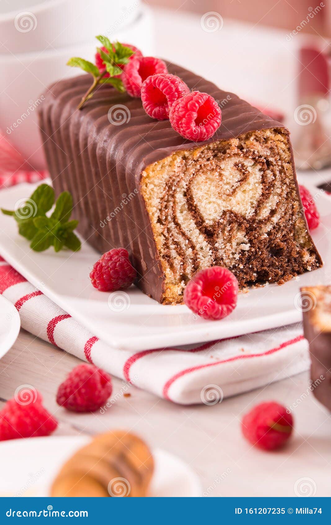 Marble Cake with Raspberries. Stock Image - Image of confectionery ...