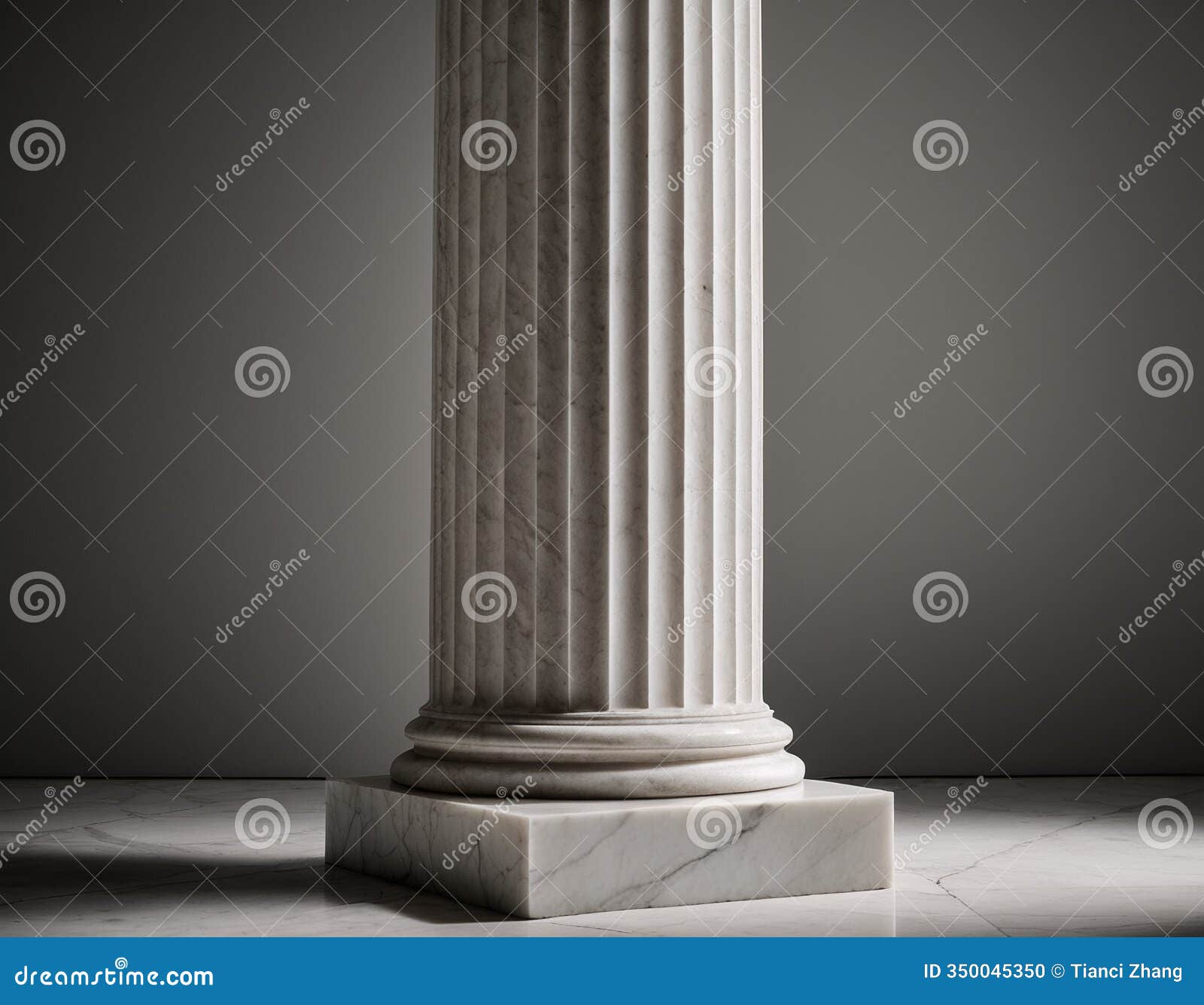 A Marble Column with a Fluted Base Stands on a Marble Slab, Casting a ...