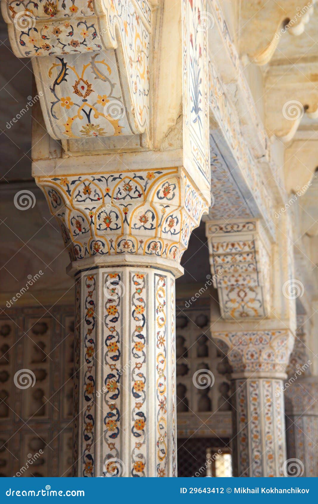 Marble Columns in Red Agra Fort Stock Photo - Image of column ...