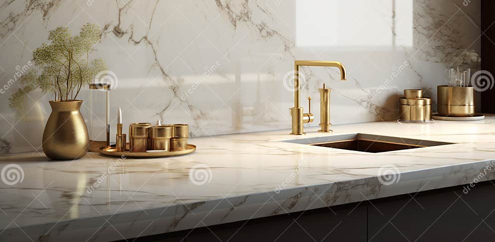 Marble Counters with Gold Decor Stock Image - Image of luxury, tile ...
