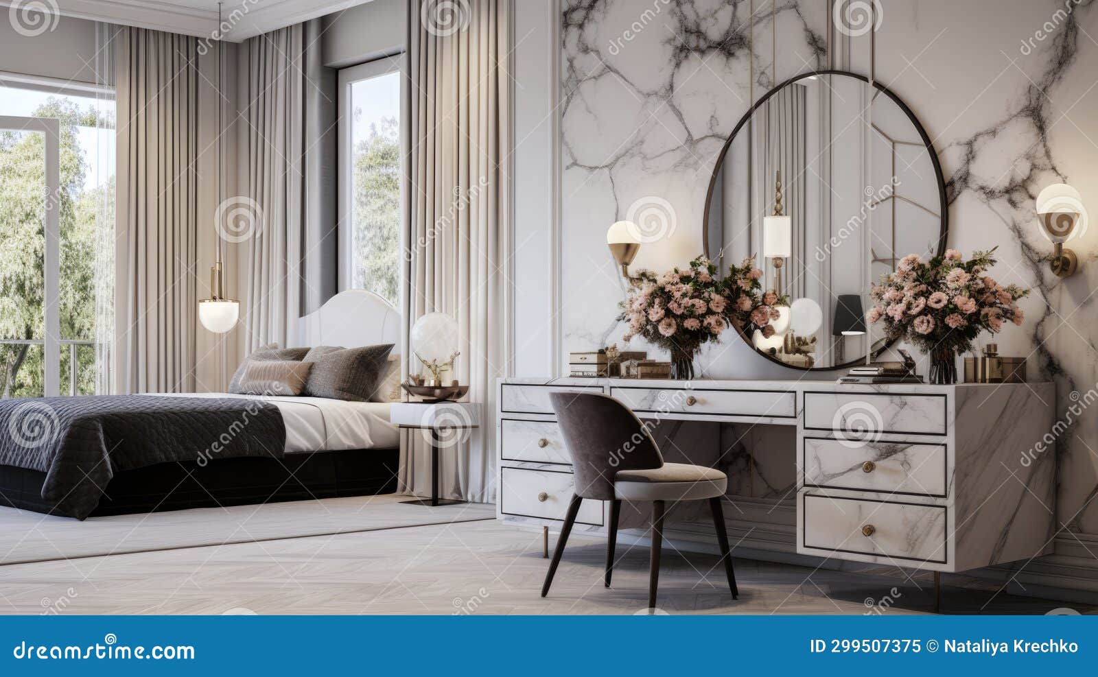 Marble Dressing Table in Modern Bedroom. Interior Design Stock Image ...