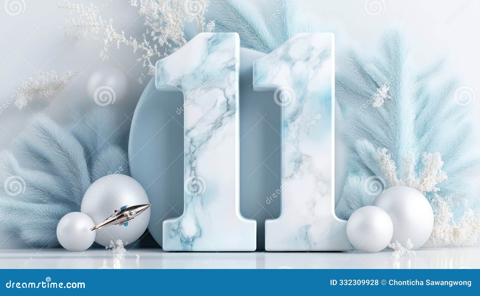Marble-effect Number 11 with Blue and White Decorations Stock ...