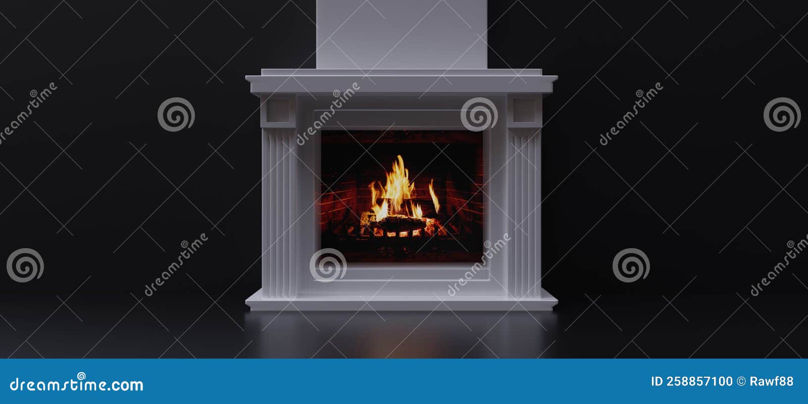 Marble Fireplace, Firewood Burning. White Fireside Isolated on Black ...