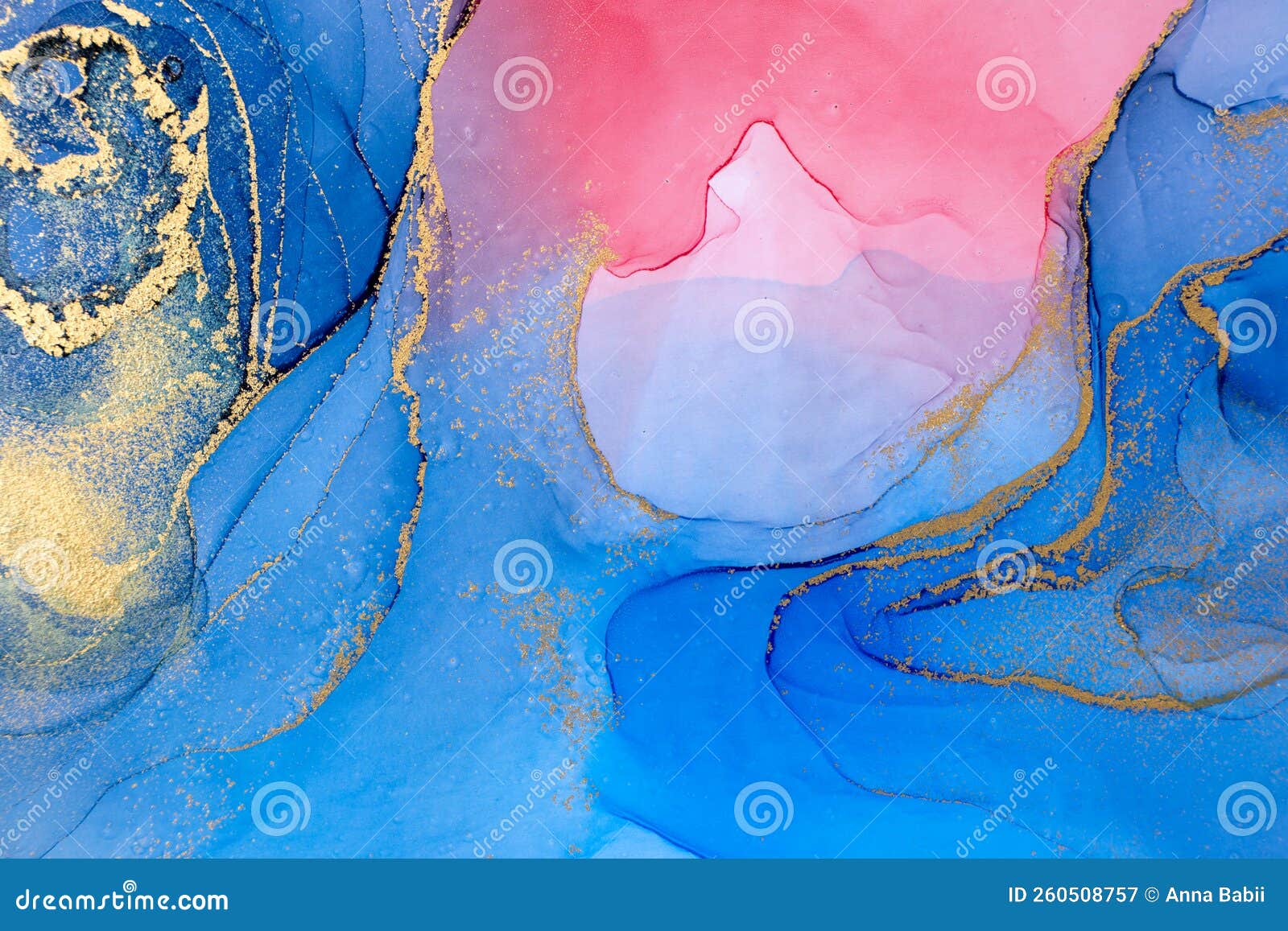 Marble Gradient Blue, Pink and Gold Veins Artwork Background. Stock ...