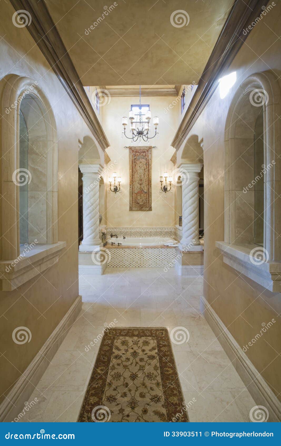 Marble Hallway Corridor in House Stock Image - Image of ceiling ...