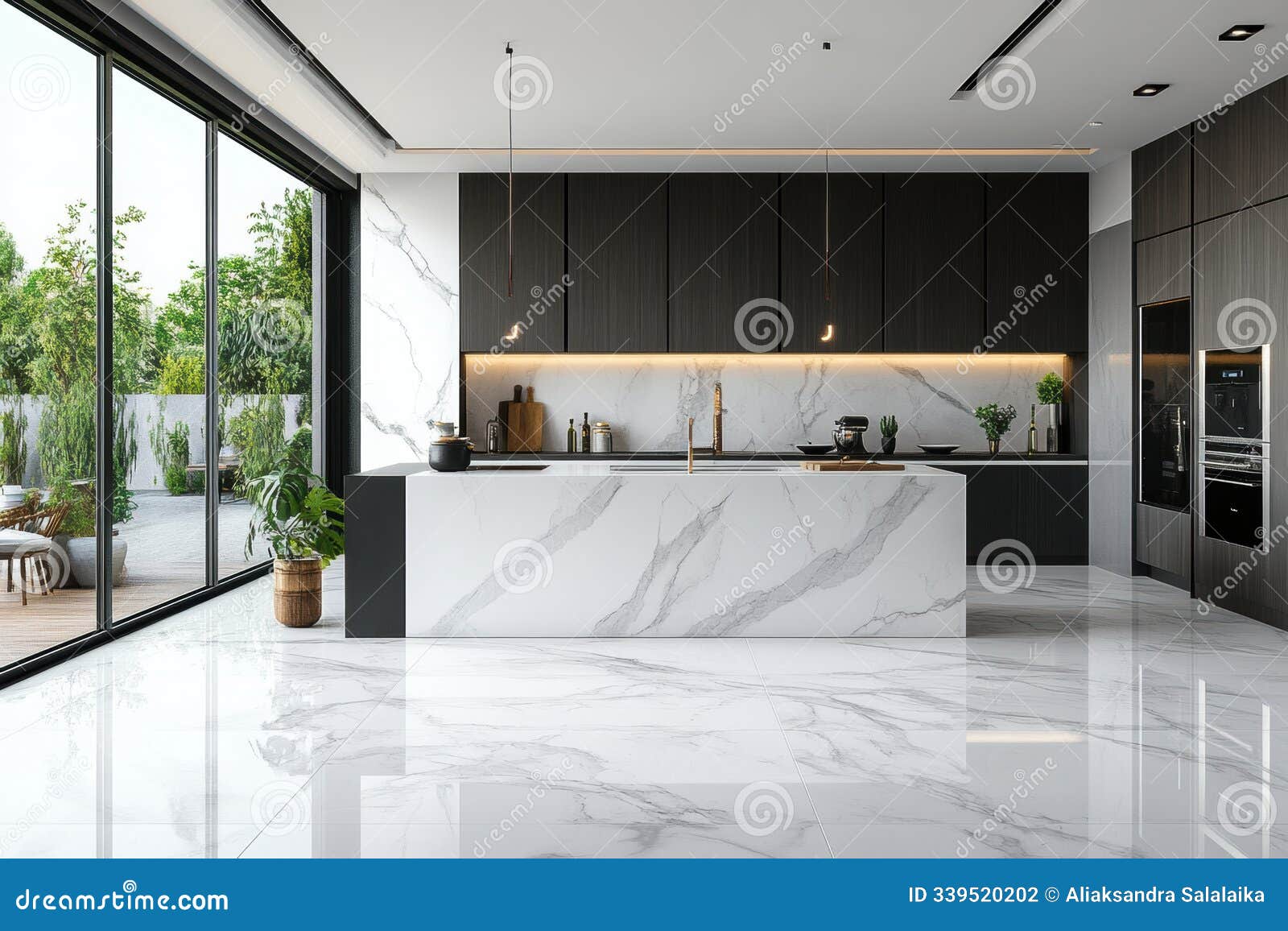 Marble Kitchen Design, Opulent Kitchen Featuring Marble Tiles Reaching ...