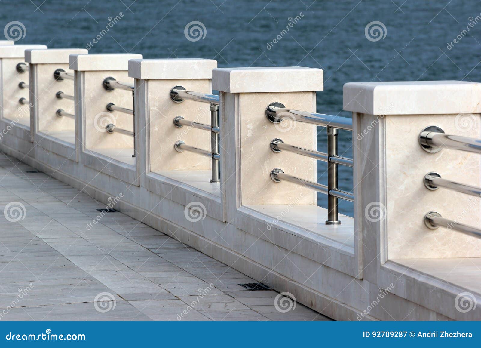 Marble Metal Fence on Empty Seafront Promenade Stock Image - Image of ...