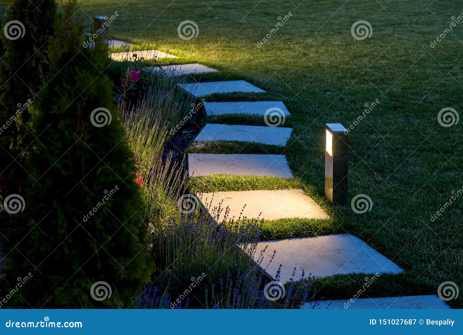 Marble Path Of Square Tiles Illuminated By A Lantern. Royalty-Free ...