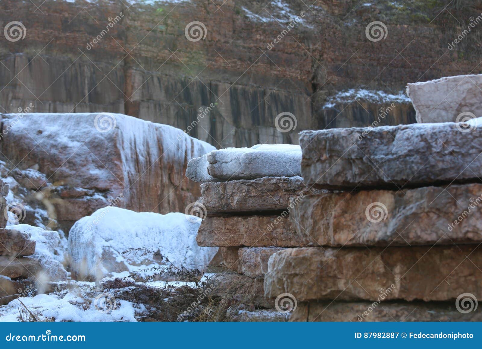 Marble Quarry with the Red Marble Blocks Extracted from the Moun Stock ...