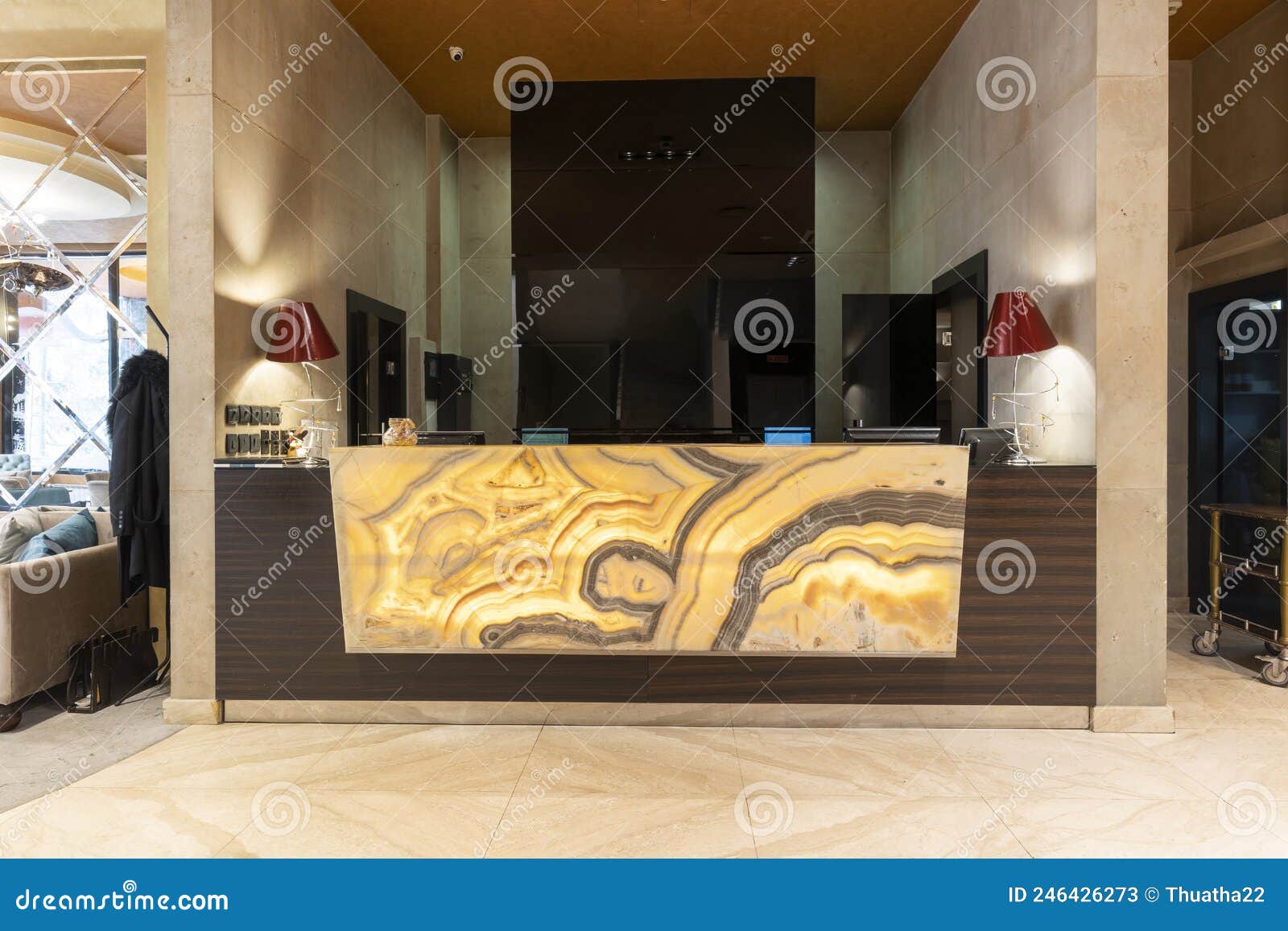 Marble Reception Desk in Hotel Lobby Editorial Stock Photo - Image of ...