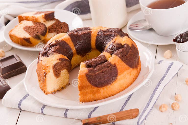 Marble Ring Cake with Hazelnuts. Stock Photo - Image of baked, donut ...
