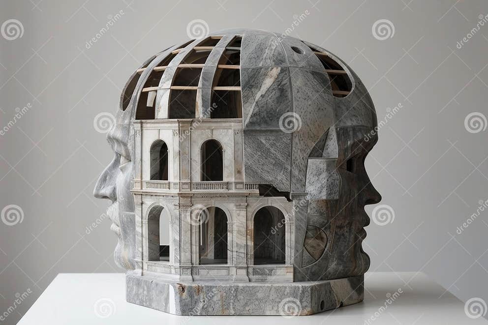 Marble Sculpture Combining Faces and Architecture Displaying the Human ...