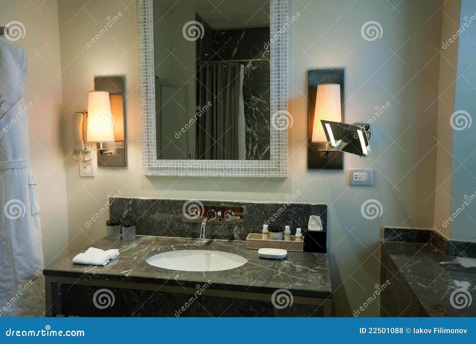 Marble Sink In A Public Restroom With Retro Golden Water Tap With ...