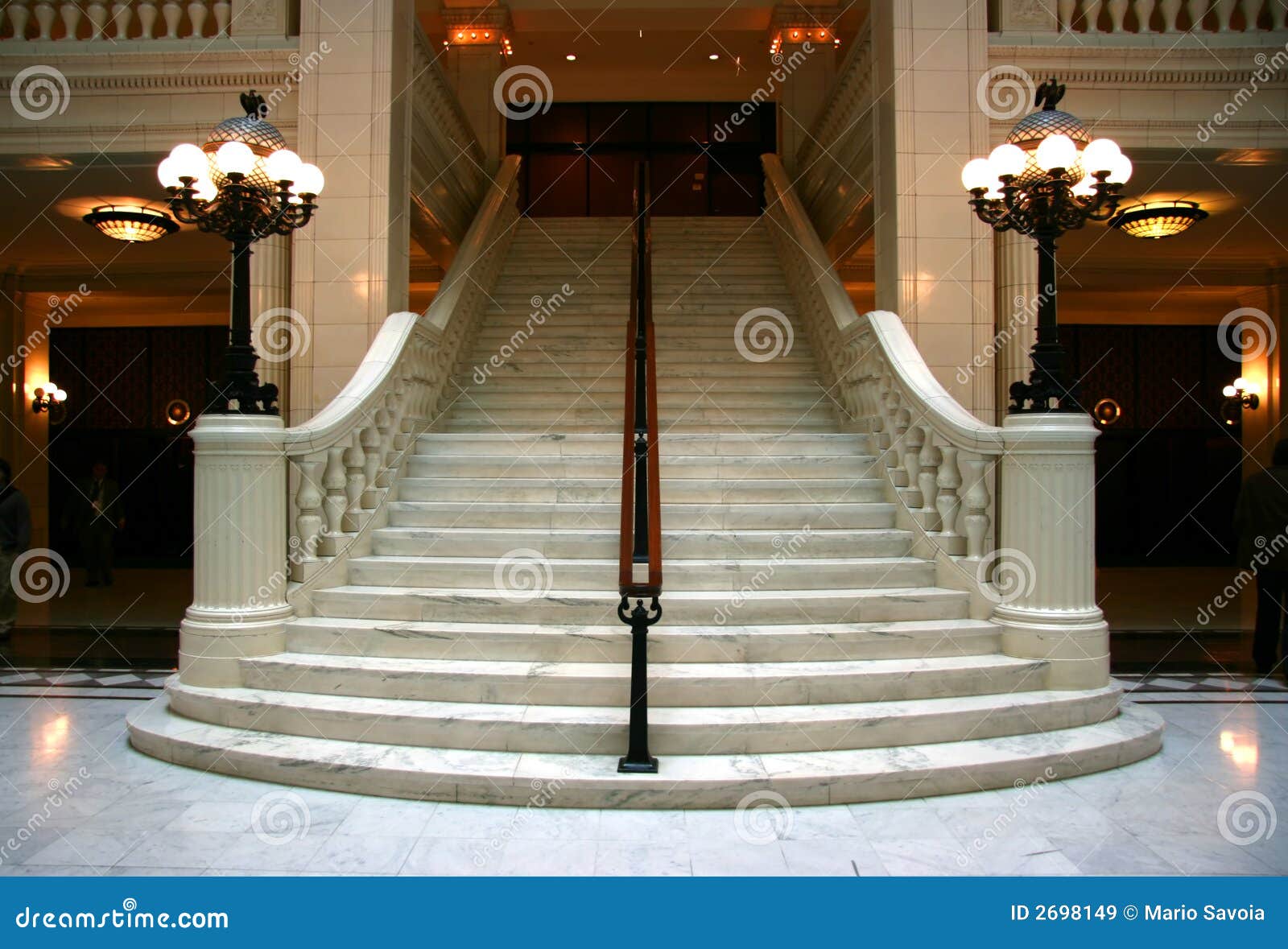Marble Staircase With Black Wrought Iron Railing Stock Photo ...