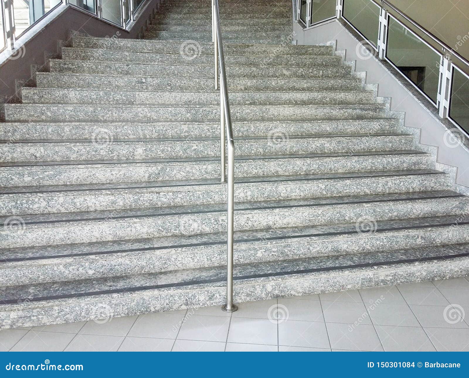Marble Staircase, with Central Railing in Chromed Metal Stock Photo ...