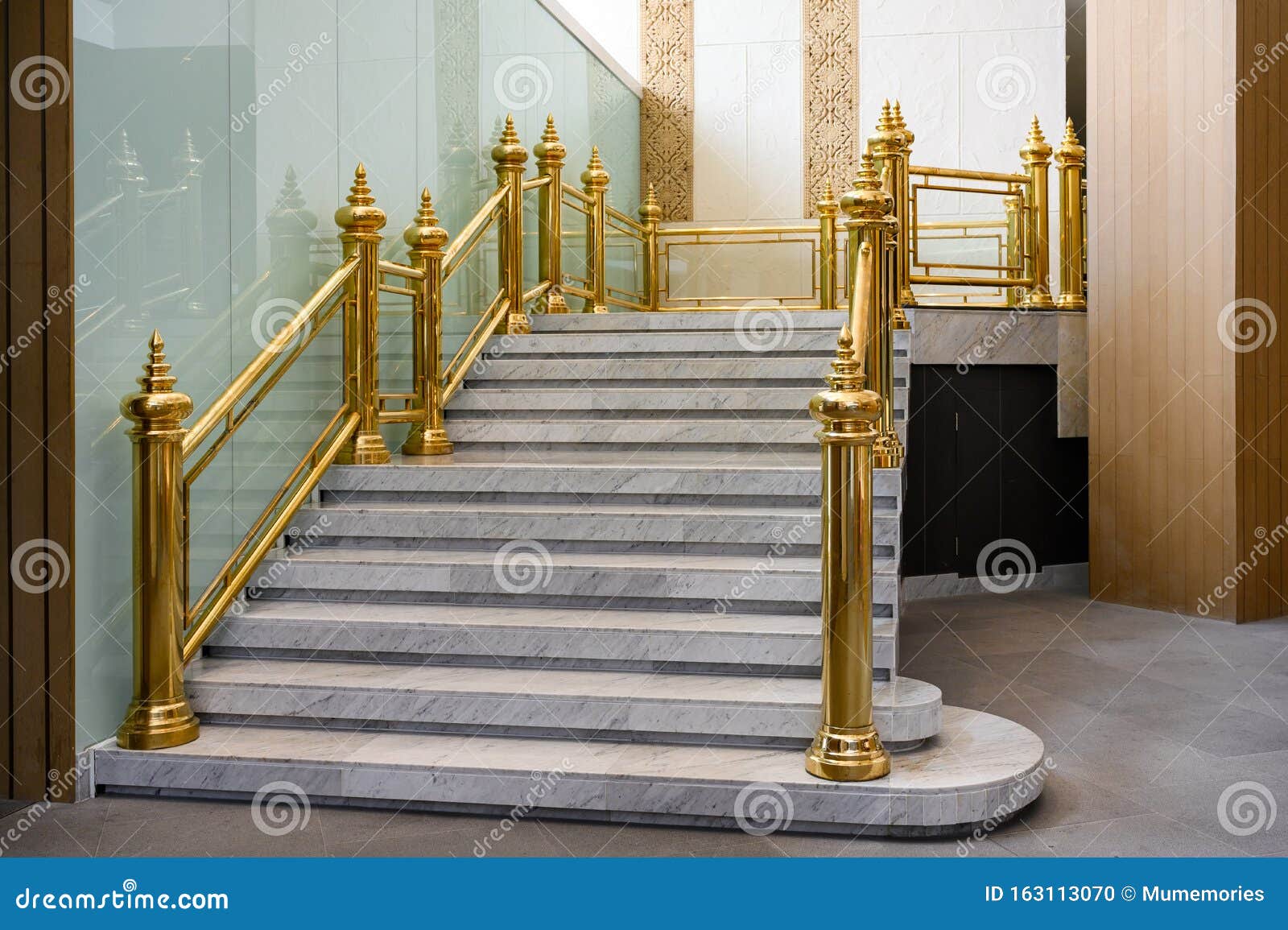 Marble Stairs with Golden Handrail Stock Photo - Image of entrance ...
