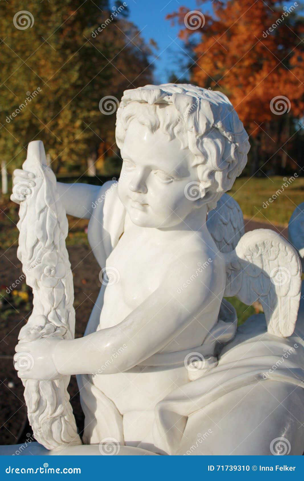 Marble Statue of Angel in Autumn Park Stock Photo - Image of history ...