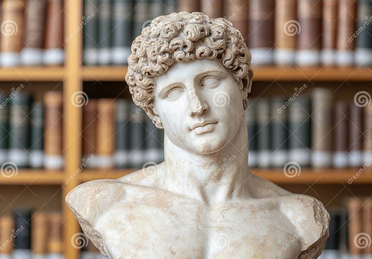 Marble Statue of a Classical Figure in a Library Setting Stock ...