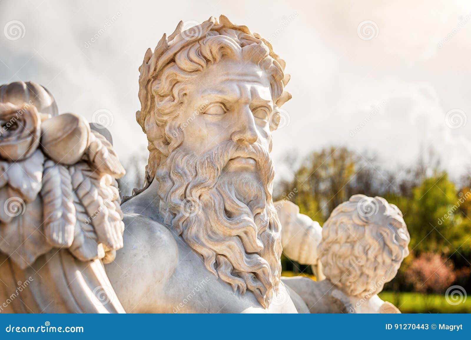 Marble Statue of Greek God with Cornucopia in His Hands. Stock Image ...