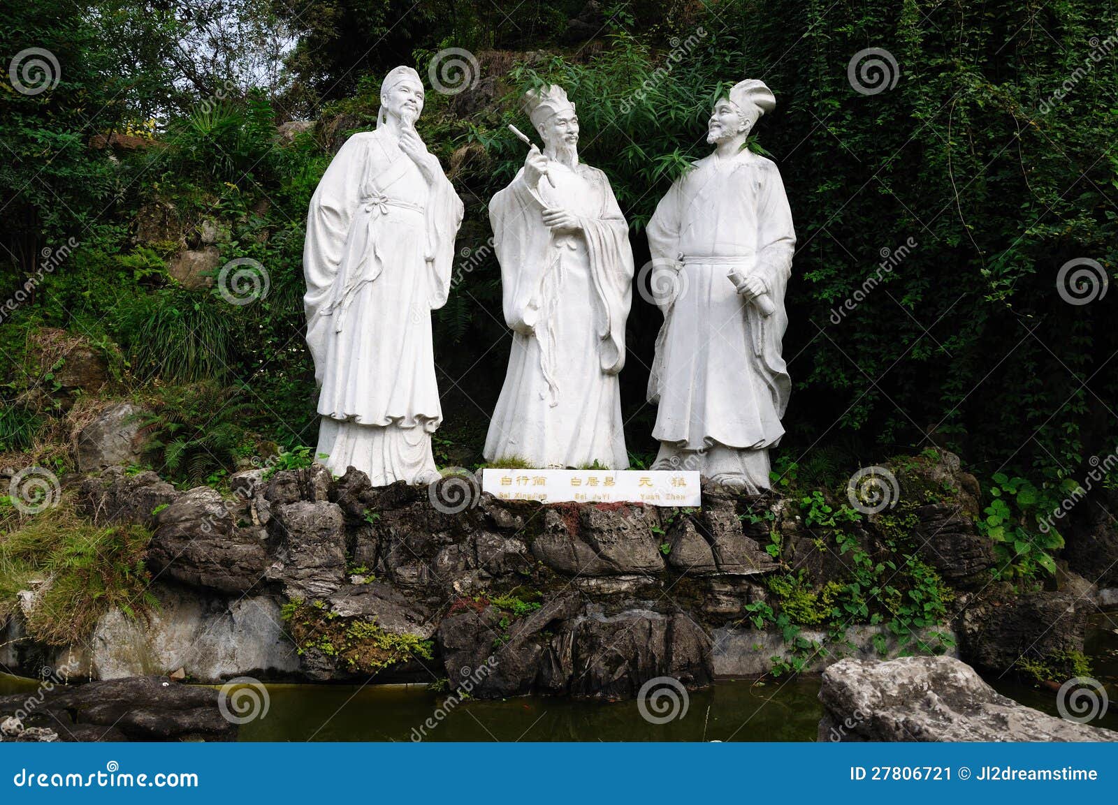Marble Statue of Three Chinese Ancient Poetry Stock Image - Image of ...
