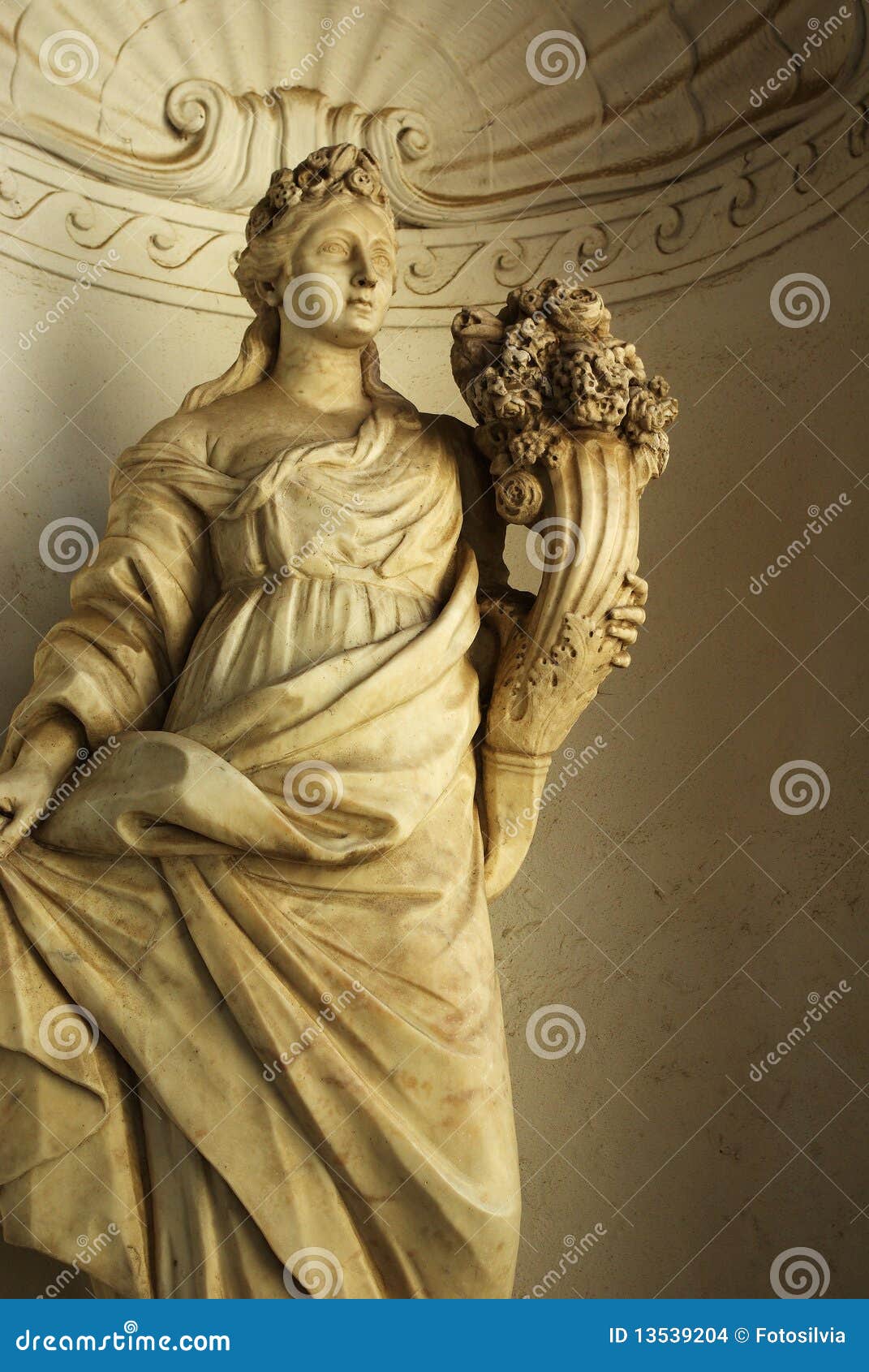 Marble Statue - Woman with Cone of Flowers Stock Photo - Image of ...
