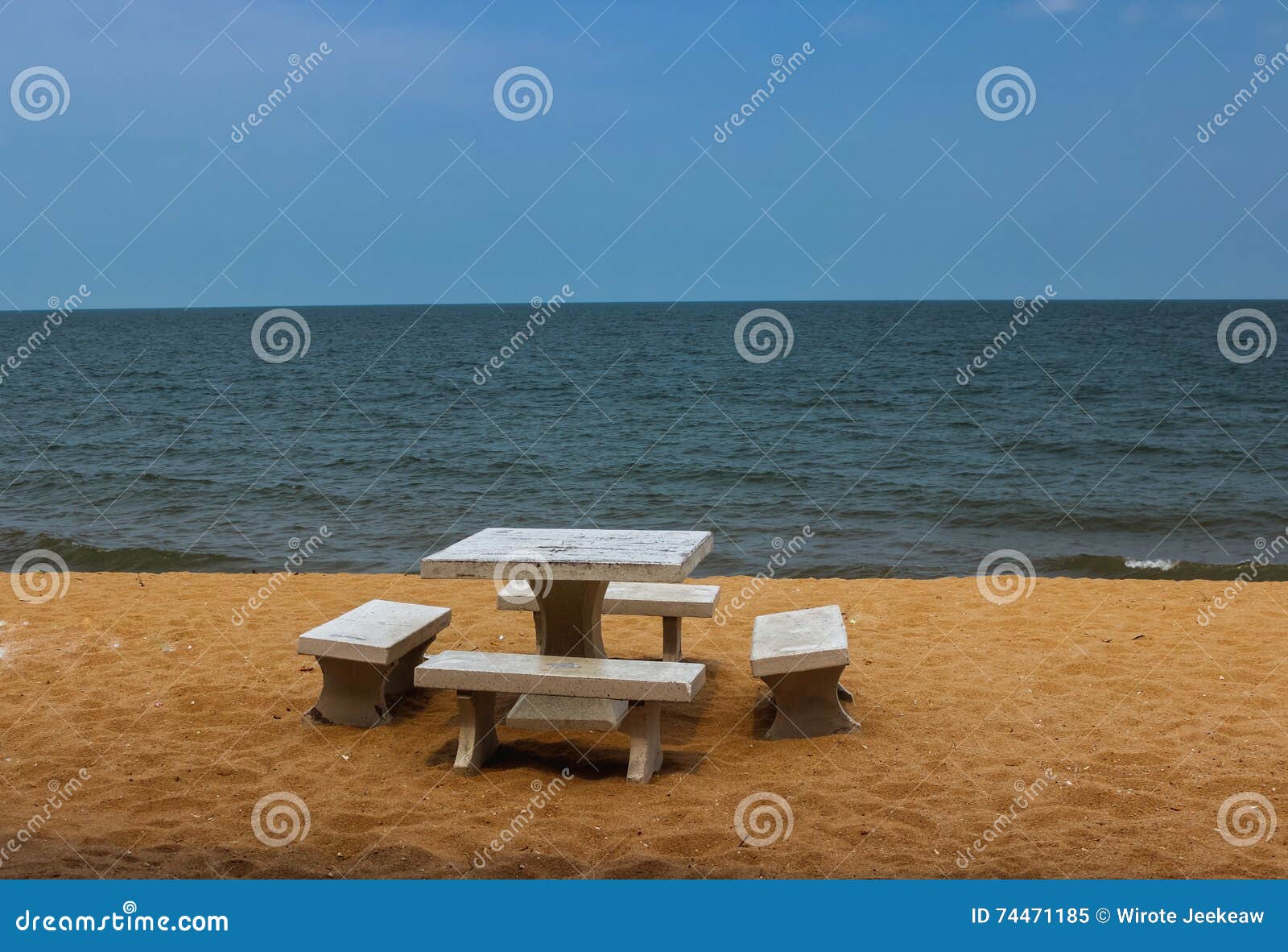 The Marble Table and Chairs on the Beach Stock Image - Image of sand ...