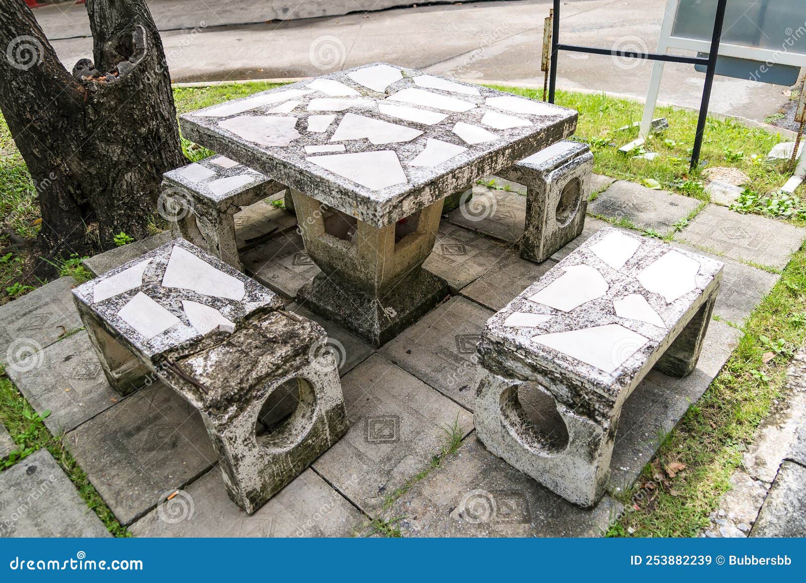 Marble Table Setting Decoration in the Garden Stock Image - Image of ...