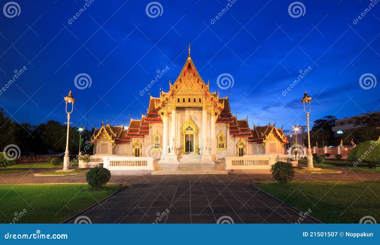 Marble Temple at Night, Bangkok, Thailand Stock Image - Image of marble ...