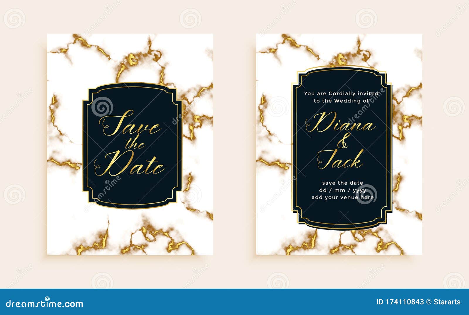 Marble Texture Wedding Invitation Card Template Design Stock Vector ...