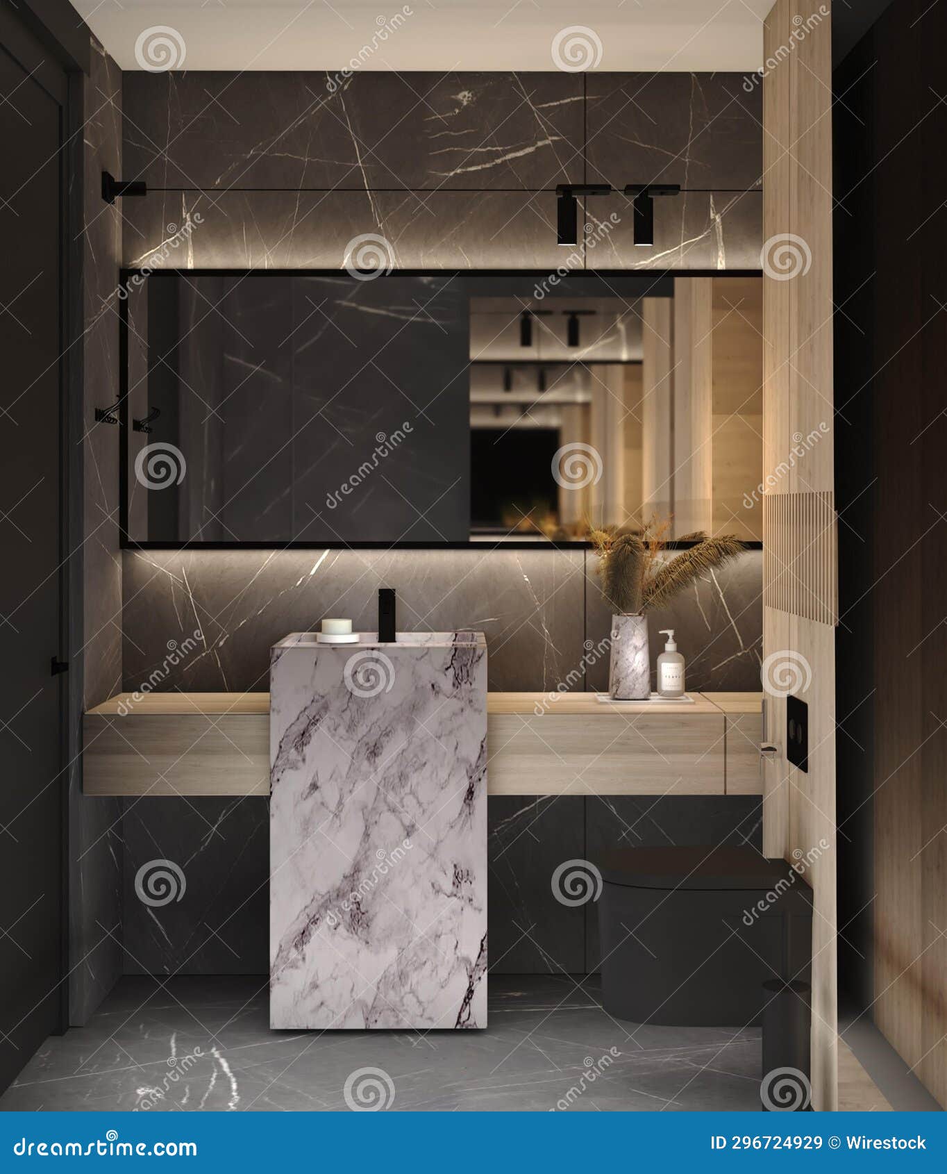 Marble Vanity Basin Sits in a Modern Bathroom Interior, Accented by a ...