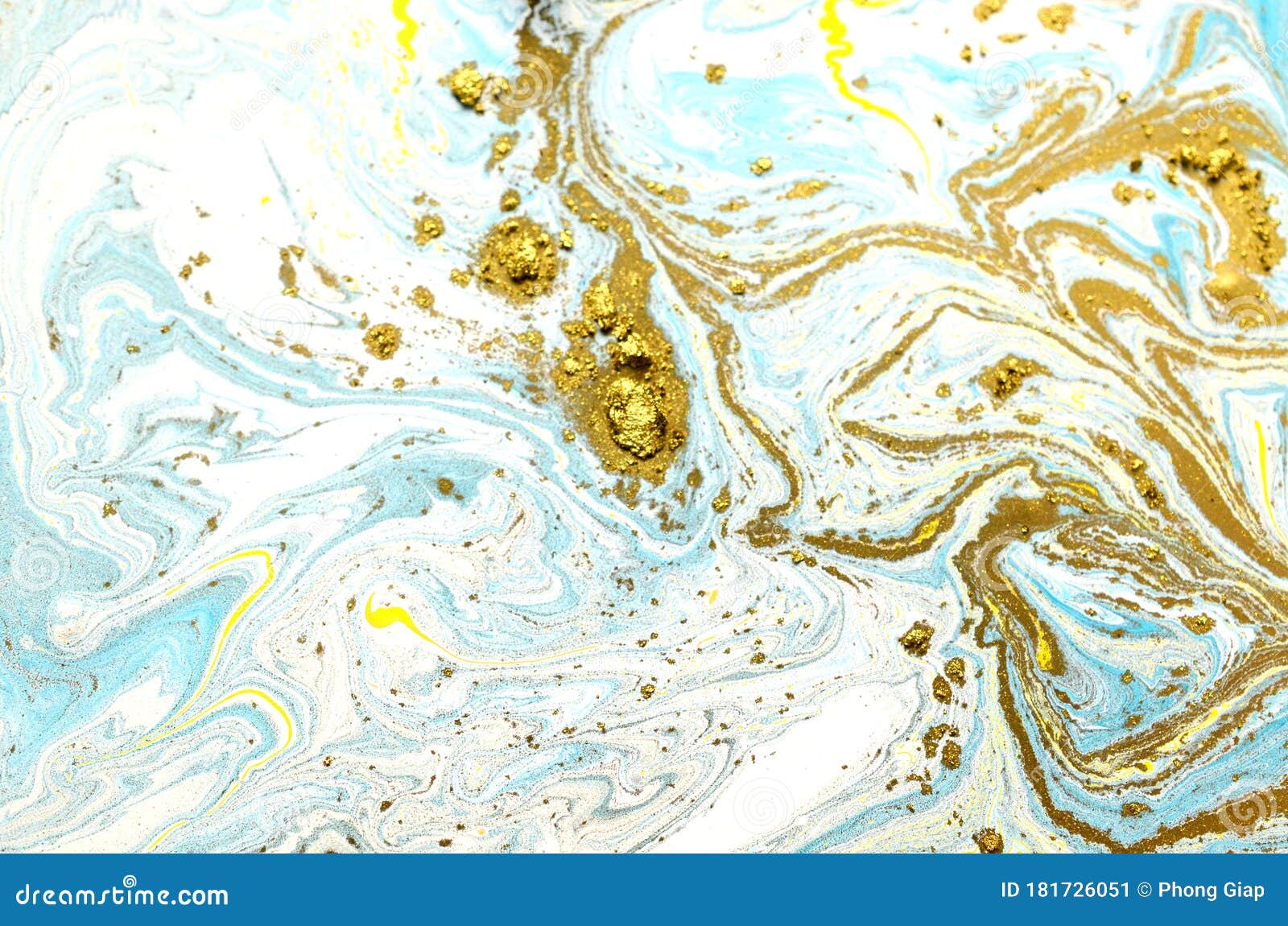 Marbled Blue Abstract Background with Golden Sequins. Liquid Marble Ink ...