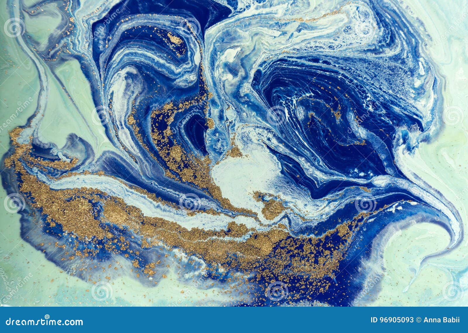 Marbled Blue and Golden Abstract Background. Liquid Marble Pattern ...
