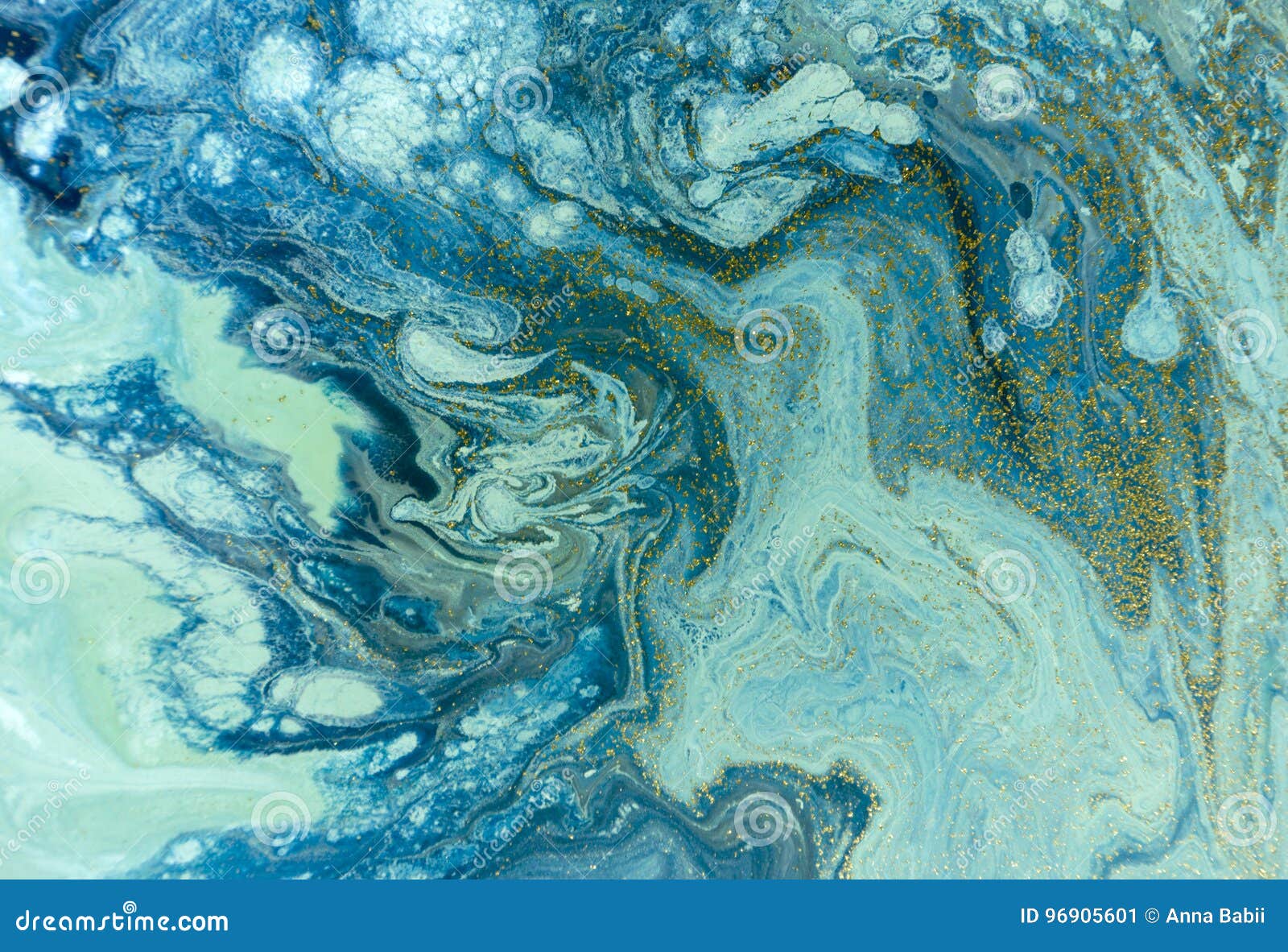 Marbled Blue and Golden Abstract Background. Liquid Marble Pattern ...