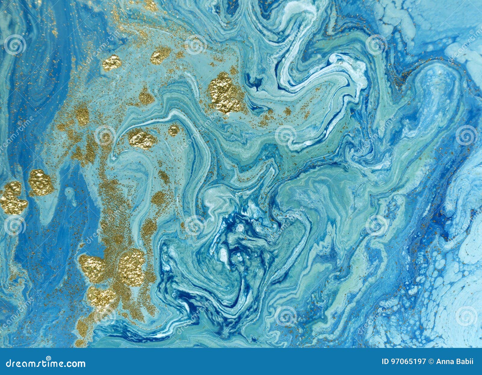 Marbled Blue and Golden Abstract Background. Liquid Marble Pattern ...