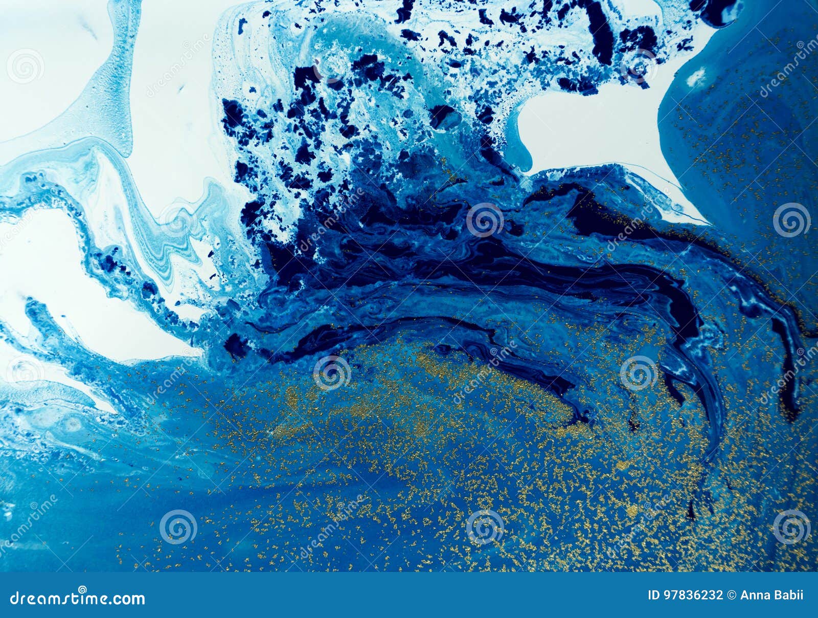 Marbled Blue and Golden Abstract Background. Liquid Marble Pattern ...
