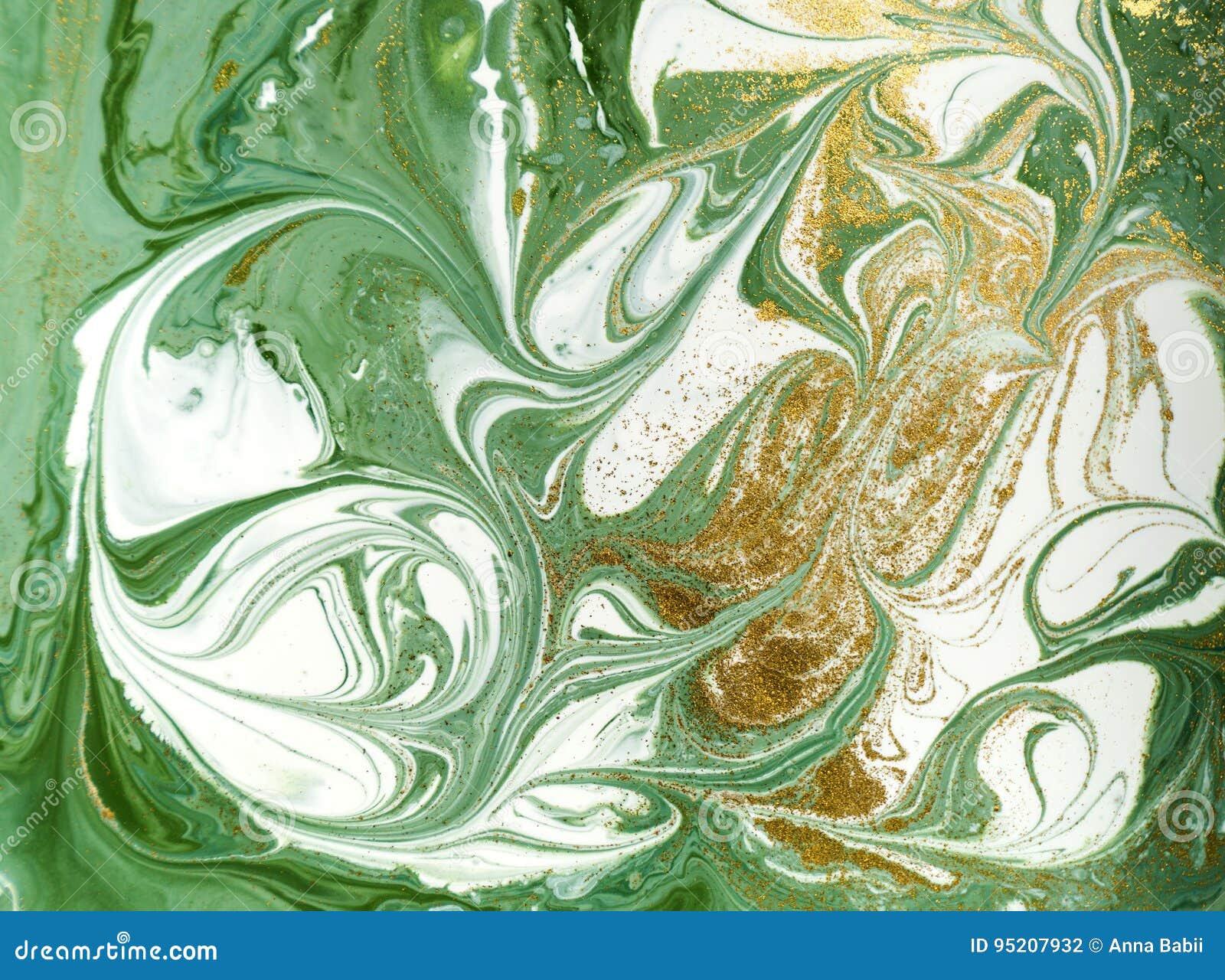 Marbled Green and Golden Abstract Background. Liquid Marble Pattern ...