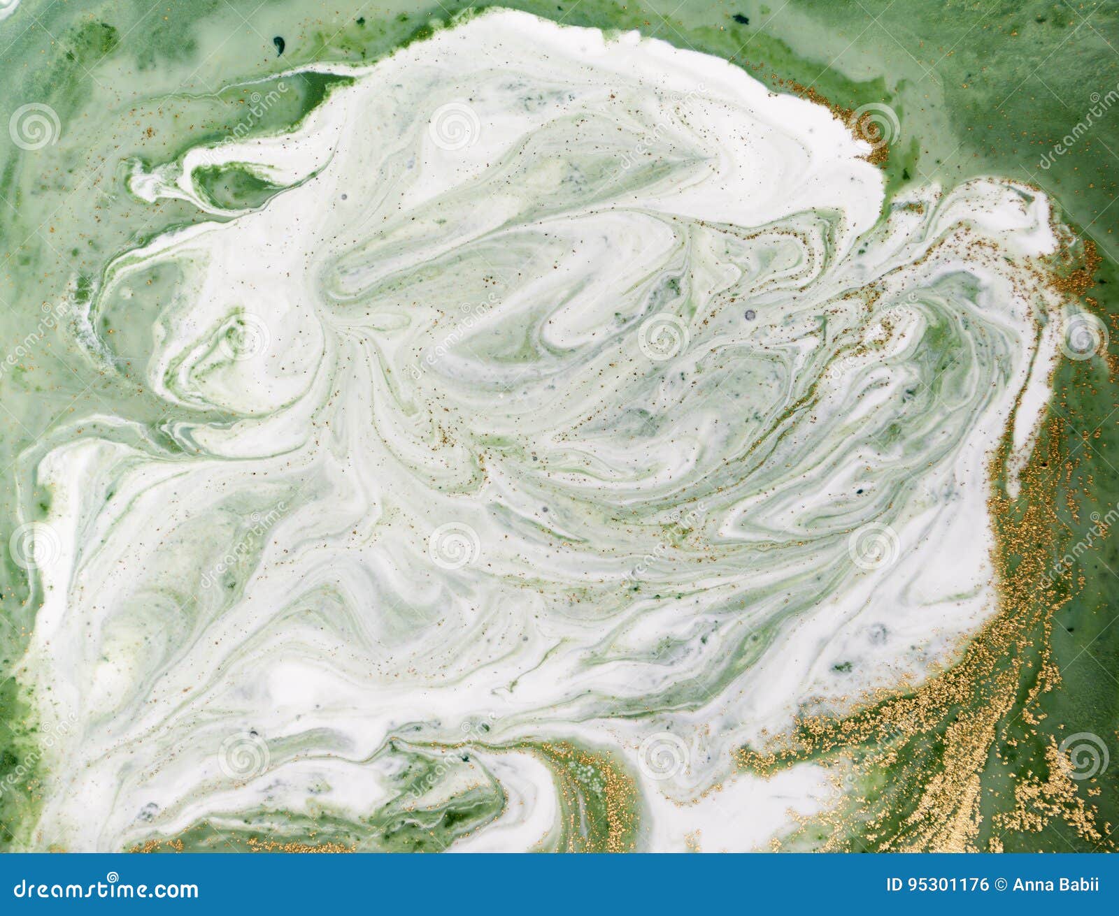 Marbled Green and Golden Abstract Background. Liquid Marble Pattern ...