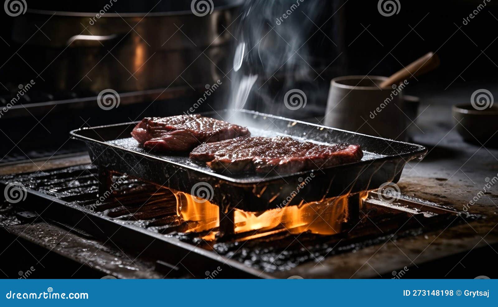 The Process of Cooking a Piece of Marbled Meat Stock Illustration ...