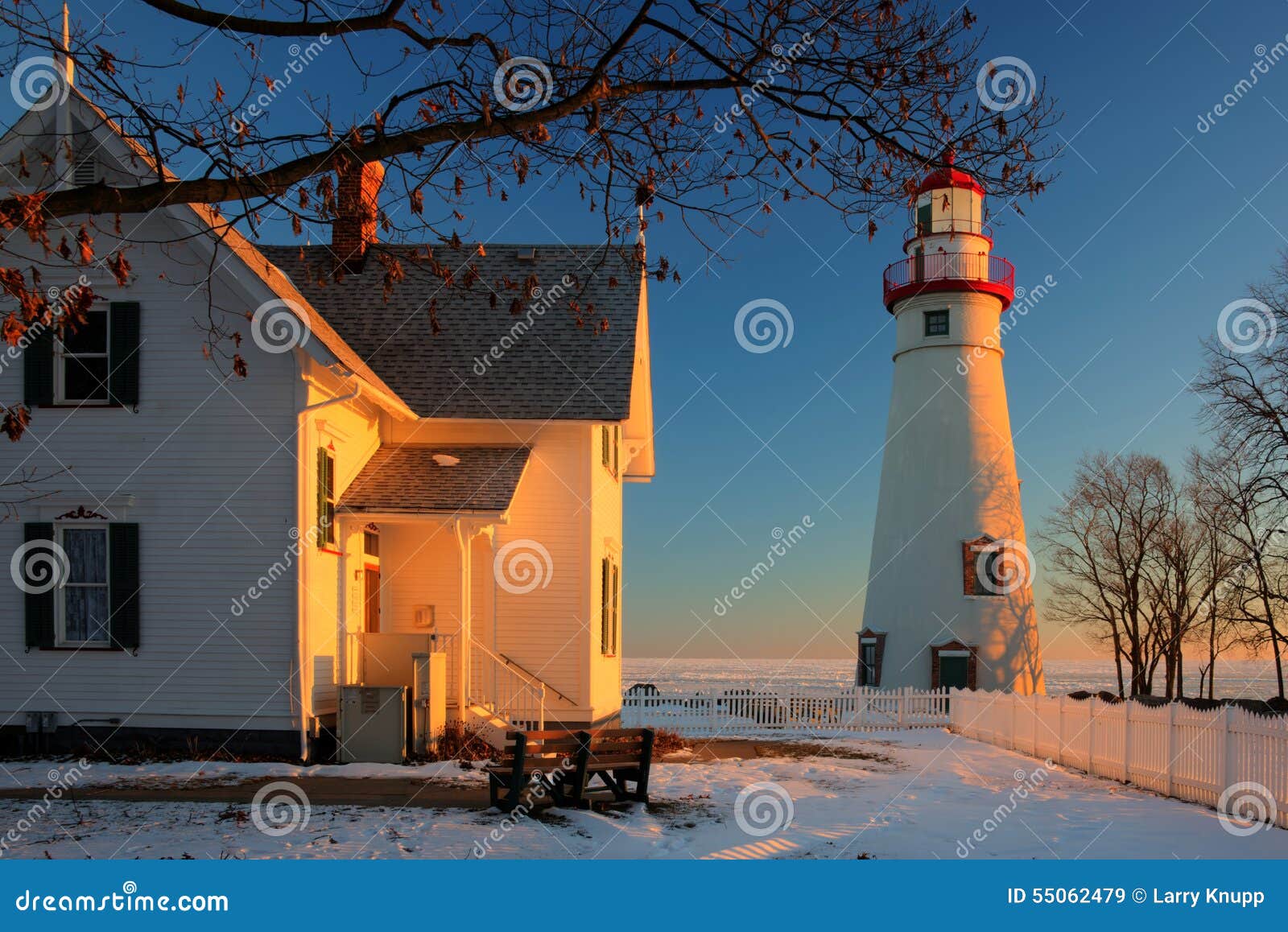 Marblehead Lighthouse in Ohio in Winter Stock Image - Image of lakes ...