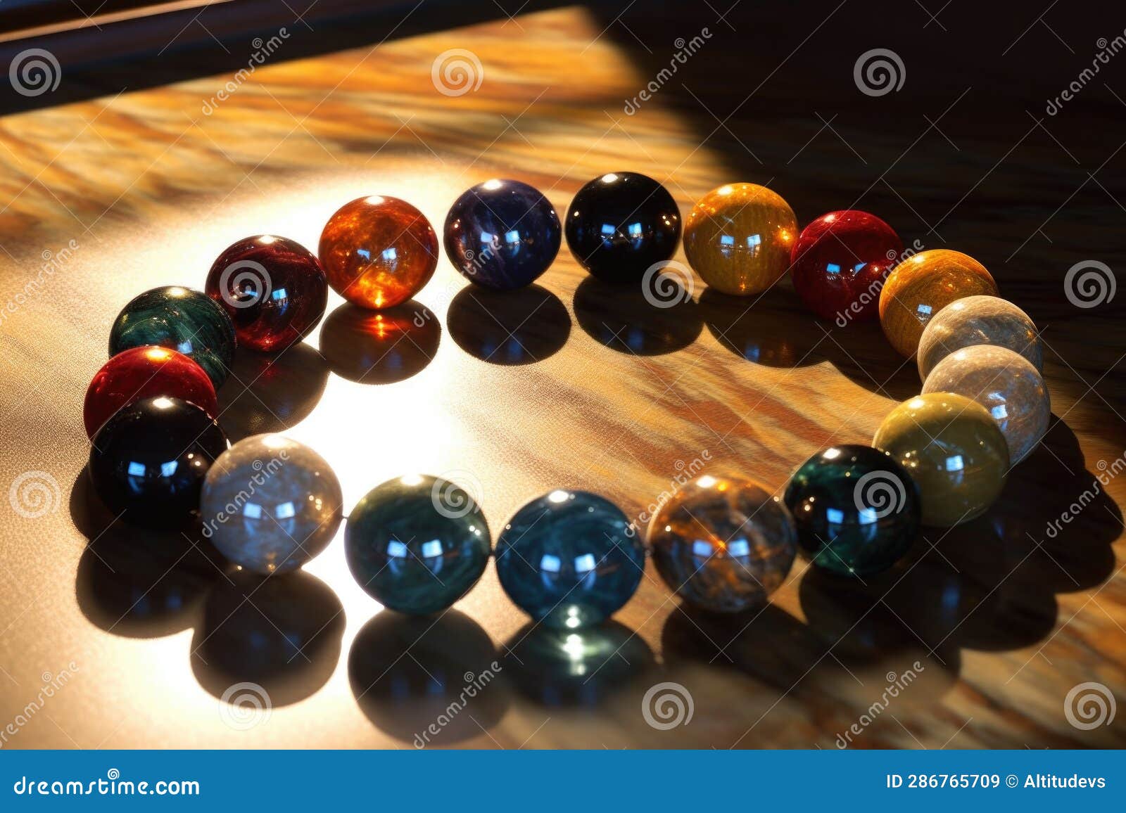 Marbles Arranged in a Circle, Reflecting Sunlight Stock Illustration ...