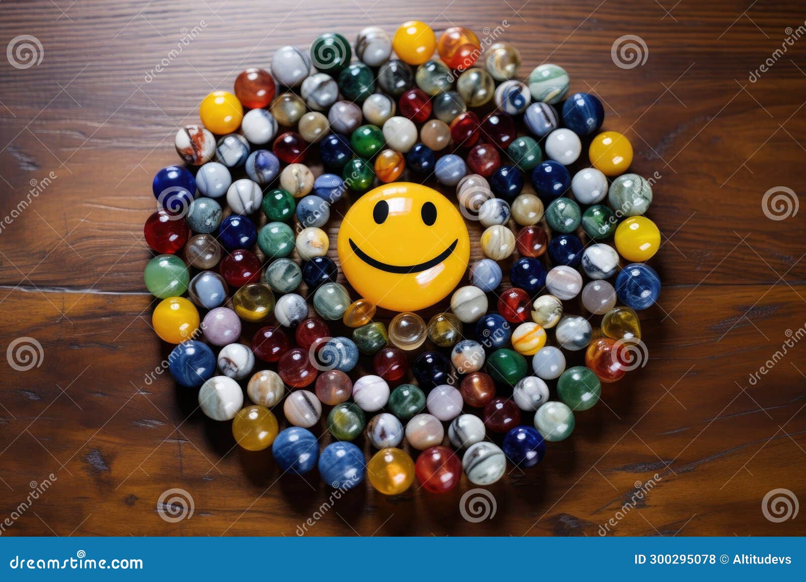 Marbles Arranged in the Shape of a Smiley Face on a Wooden Table Stock ...