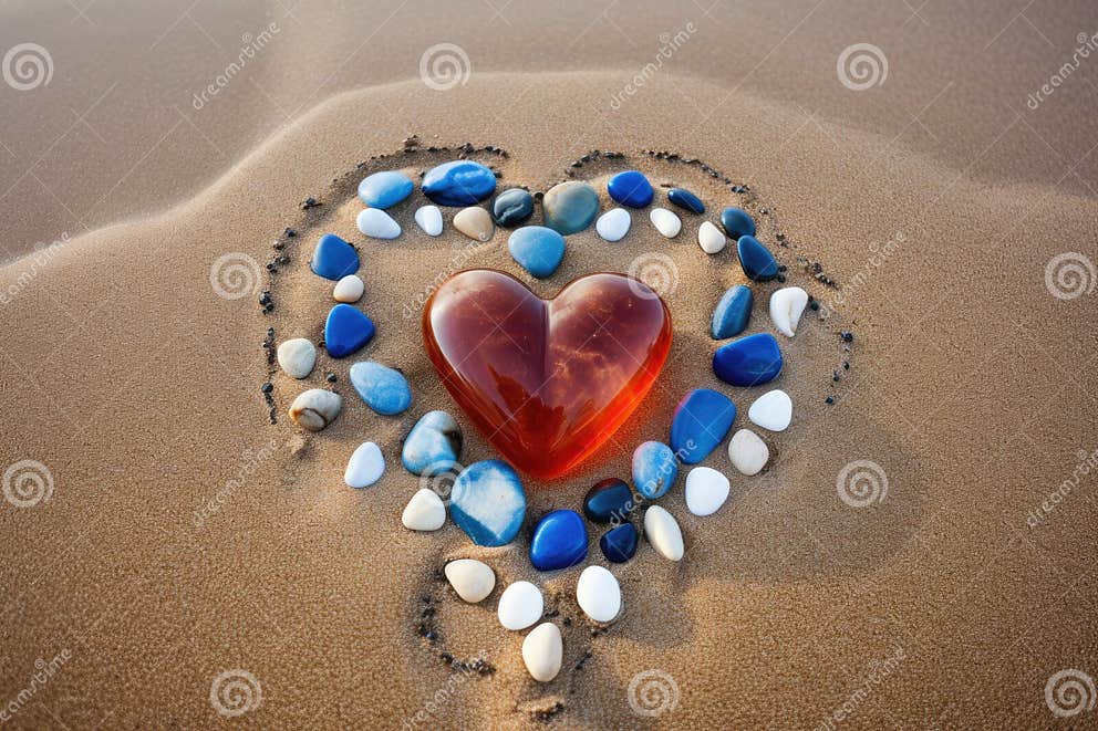 Marbles Creating a Heart Shape on a Sandy Beach Stock Photo - Image of ...