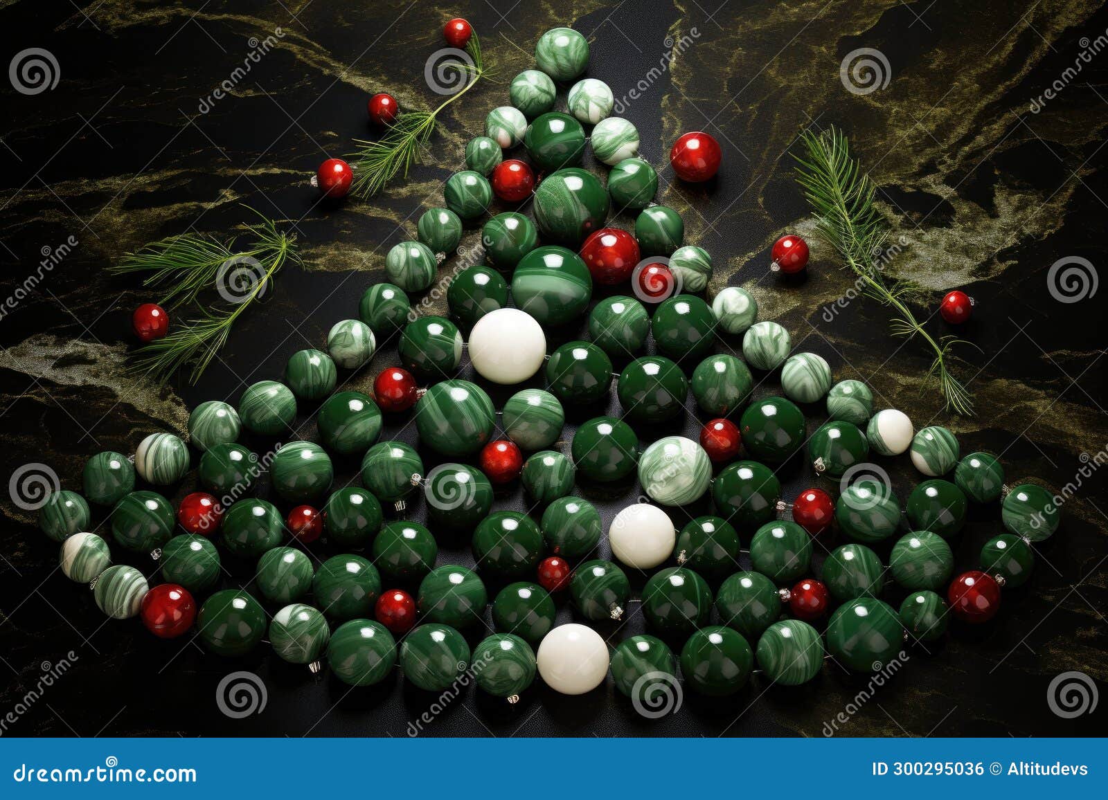 Marbles Forming the Shape of a Christmas Tree on a Green Felt Stock ...