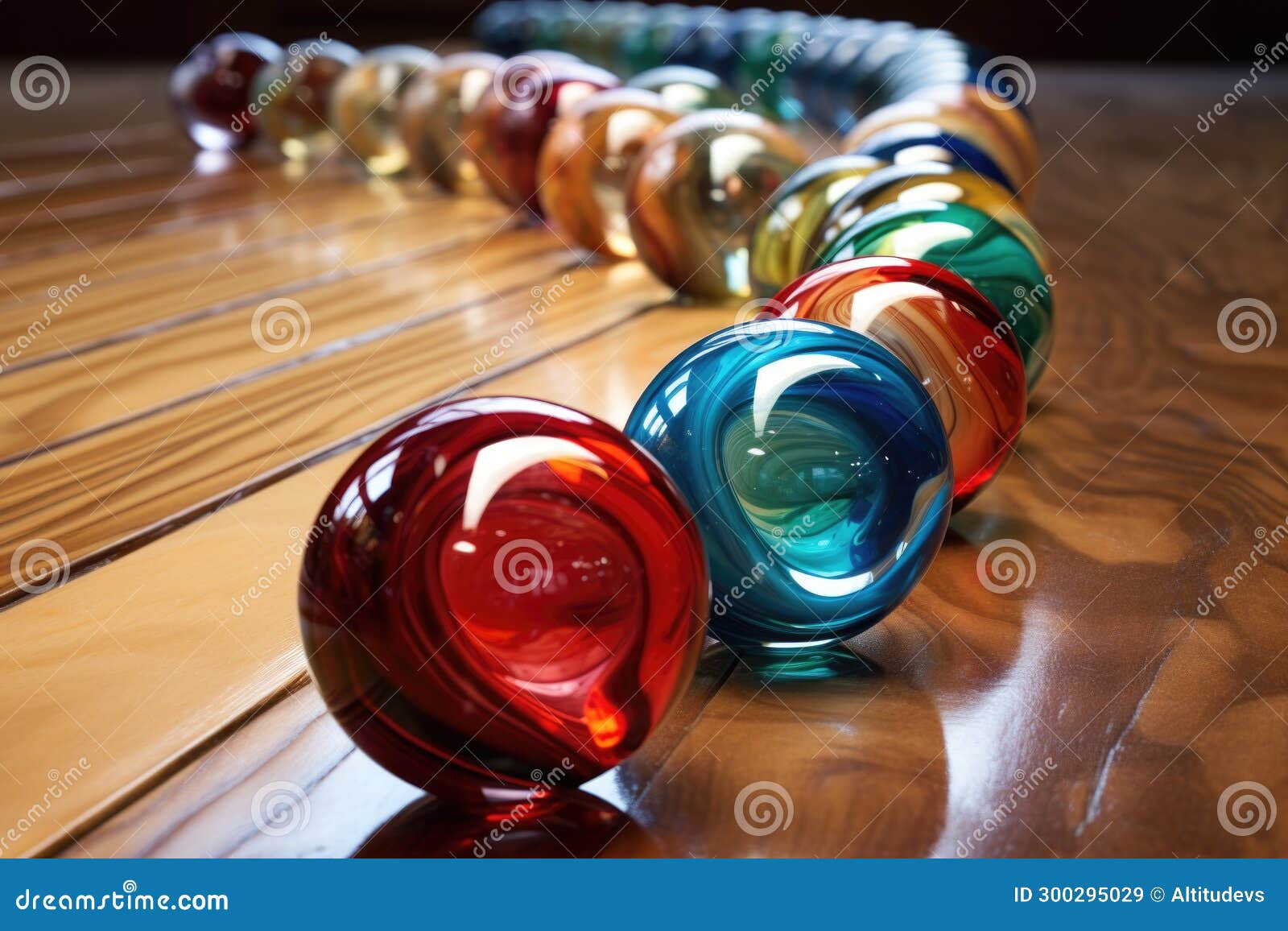 Marbles Forming a Winding Path on a Wooden Surface Stock Illustration ...